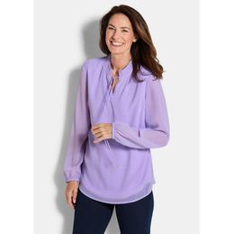 GOLDNER Kurzgr&ouml;&szlig;e: Chiffonbluse Elegante Jersey-Bluse mit Rundhals in flieder | Gr.: 23
