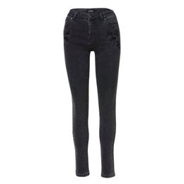 KOROSHI Schmale Damenjeans mit doppeltem Push-up und Stickerei in SCHWARZER DENIM | Gr.: 38