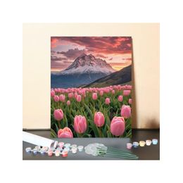 ARTNANAS DIY Malen nach Zahlen Set-"Tulpen vor dem Berg" | Gr.: 40x50cm mit Keilrahmen nicht ges