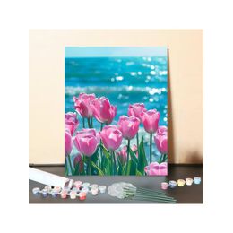 ARTNANAS DIY Malen nach Zahlen Set-"Tulpen am Meer" | Gr.: 30x40cm mit Keilrahmen nicht ges
