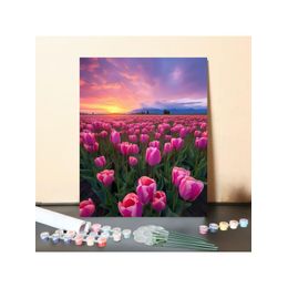 ARTNANAS DIY Malen nach Zahlen Set-"Tulpen im Abendrot" | Gr.: 30x40cm mit Keilrahmen nicht ges