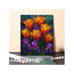 ARTNANAS DIY Malen nach Zahlen Set-"Bl&uuml;ten im Glaslicht" | Gr.: 40x50 ohne Rahmen