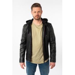 Lederjacke Mauritius "MMHayato 2 SF", Herren, Gr. L, antique schwarz, Obermaterial: 100% Schafsleder. Futter: 100% Baumwolle. Ärmelfutter: 100% Polyester. Besatz: 55% Baumwolle, 45% Polyester, used, regular fit normal, abgesteppte Kante, Jacken, mit Ziersteppung, abnehmbare Kapuze