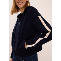 Kapuzensweatjacke Cecil, Damen, Gr. L (42), urban dunkelblau, Sweatware, Obermaterial: 67% Viskose, 28% Nylon, 5% Elasthan, unifarben mit Farbeinsatz, hüftlang, elastischer Bund, Sweatjacken, mit Galonstreifen