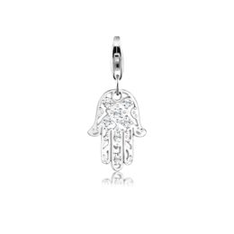 NENALINA Charm-Einhänger »Hamsa Hand Ornament 925 Silber, mit Kristallen von Swarovski « Silber + weiß Modischer Hamsa Charm-Anhänger für Damen