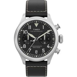 Timex Chronograph »WATERBURY ACE« Quarzuhr, Armbanduhr, Herrenuhr, Lederarmband, Stoppfunktion, Datum schwarz Chronograph für Herren