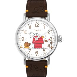Timex Quarzuhr »x PEANUTS WATERBURY« Armbanduhr, Herrenuhr, Damenuhr, Lederarmband, Leuchtzeiger dunkelbraun Armbanduhr für Sie & Ihn