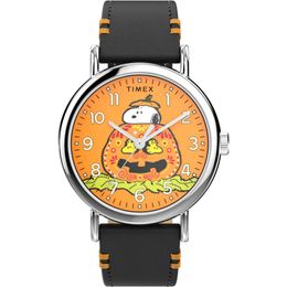 Timex Quarzuhr »x PEANUTS WEEKENDER« Armbanduhr, Herrenuhr, Damenuhr, Lederarmband, Leuchtzeiger schwarz Armbanduhr für Sie & Ihn