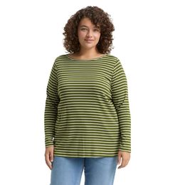 Tom Tailor PLUS Langarmshirt im Streifen-Design green offwhite tee stripe 50 50 Streifenshirt für Damen von Tom Tailor