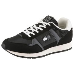 Tommy Jeans Sneaker »TJM RUNNER CASUAL«, Freizeitschuh, Halbschuh, Schnürschuh mit seitlicher Logoflagge schwarz-weiß 40 40 Schnürer mit weicher...