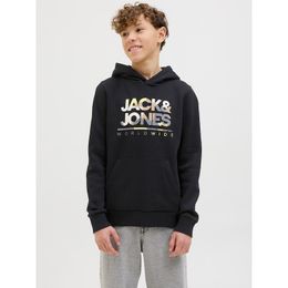 Jack & Jones JACK & JONES JUNIOR Hoodie »JJLUKE SWEAT HOOD JNR« mit coolem Logo-Frontmotiv Black Detail:SS25 128 128 Hoodie von Jack & Jones Junior