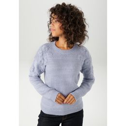 Aniston CASUAL Strickpullover mit aufgestrickten Blüten verziert - NEUE KOLLEKTION flieder 46 46 Pullover aus weicher Strick-Qualität