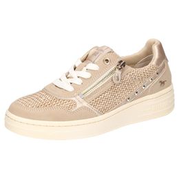 Mustang Shoes Sneaker, Plateausneaker, Schnürschuh mit Glitzernieten beige-taupe-goldfarben 40 40 Modischer Sneaker in Strick-Optik