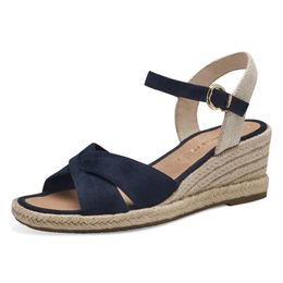 Tamaris Keilsandalette, Riemchensandale, Sommerschuh mit modischer Kreuzbandage navy 37 37 Trendige Sandalette mit Klettverschluss unter der...