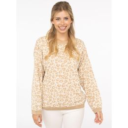 Zwillingsherz Strickpullover &raquo;"Gestrickter-Leo"&laquo; Animal-Muster, Rundhalsausschnitt, Langarm, Feinstrick Creme S/M S/M Damenpullover von Zwillingsherz