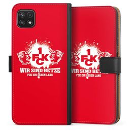 DeinDesign Galaxy A22 5G Handy Klapph&uuml;lle Handyh&uuml;lle aus Kunst Leder schwarz Flip Case Spruch 1. Fc Kaiserslautern Official Licensed Product Sideflip mit langer 