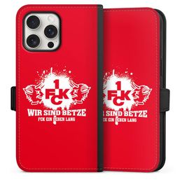 DeinDesign iPhone 15 Pro Max Handy Klapph&uuml;lle Handyh&uuml;lle aus Kunst Leder schwarz Flip Case 1. Fc Kaiserslautern Spruch Official Licensed Product Sideflip mit 