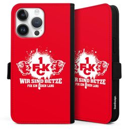 DeinDesign iPhone 14 Pro Max Handy Klapph&uuml;lle Handyh&uuml;lle aus Kunst Leder schwarz Flip Case 1. Fc Kaiserslautern Spruch Official Licensed Product Sideflip mit 