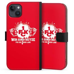 DeinDesign iPhone 14 Plus Handy Klapph&uuml;lle Handyh&uuml;lle aus Kunst Leder schwarz Flip Case 1. Fc Kaiserslautern Spruch Official Licensed Product Sideflip mit langer