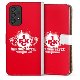 DeinDesign Galaxy A33 5G Handy Klapph&uuml;lle Handyh&uuml;lle aus Kunst Leder wei&szlig; Flip Case Spruch 1. Fc Kaiserslautern Official Licensed Product Sideflip mit Lasche