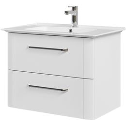 Badmöbel-Set SAPHIR "Waschtisch Serie 3006 Keramik-Waschtisch mit Unterschrank, 80 cm breit", weiß, B:80cm H:57,4cm T:46,8cm, Spanplatte, Kastenmöbel-Sets, Waschplatz mit 2 Schubladen, Badmöbel-Set mit Waschtisch