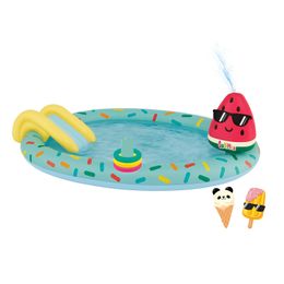 Happy People 77463 - Planschbecken - Spielcenter Eis mit Rutsche und Sprinkler