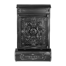 HMF Briefkasten Antik mit Zeitungsfach Vintage aus Aluguss 57 x 35 x 10 cm Schwarz-Silber