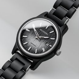 Holzkern; Holzuhr Nightbird (Ahorn/Schwarz), Herren, Naturholz