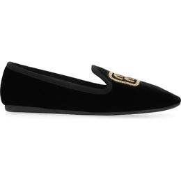 Miu Miu Slipper & Pantoletten - Miu Miu Logo Velvet Flats - Gr. 35 (EU) - in Schwarz - f&uuml;r Damen