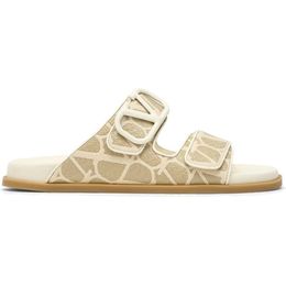 Valentino Garavani Sandalen - Valentino Garavani Toile Iconographe Flat Sandals - Gr. 41 (EU) - in Beige - f&uuml;r Damen