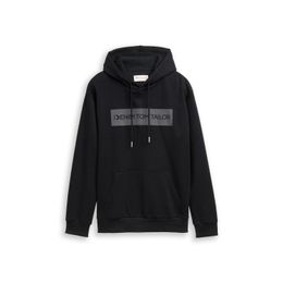 Tom Tailor Denim Herren Hoodie Sweatshirt mit Print, schwarz, Logo Print, Gr. M