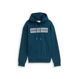 Tom Tailor Denim Herren Hoodie Sweatshirt mit Print, gr&uuml;n, Logo Print, Gr. S