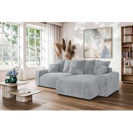 Ecksofa Home Affaire "LAKESIDE klein mit Bettfunktion und Bettkasten, B/T/H 235/142/84 cm", grau (hellgrau), B:235cm H:84cm T:142cm, 100% Polyester, Sofas, Ecksofa, L-Form, Recamiere beidseitig montierbar, mit Wellenunterfederung