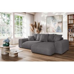 Ecksofa Home Affaire "LAKESIDE klein mit Bettfunktion und Bettkasten, B/T/H 235/142/84 cm", grau (dunkelgrau), B:235cm H:84cm T:142cm, 100% Polyester, Sofas, Ecksofa, L-Form, Recamiere beidseitig montierbar, mit Wellenunterfederung