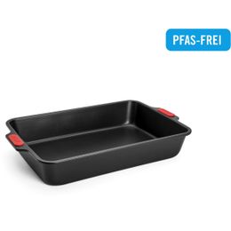 Backform Woll "Woll Let's bake Kuchenform, rechteckig", schwarz, B:26cm L:38cm T:7cm, Aluminium, Küchenformen, mit Antihaftversiegelung und integrierten Silikongriffen, PFAS-Frei
