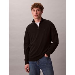 Stehkragenpullover Calvin Klein "LS 100% MERINO QZ 14GG", Herren, Gr. M, schwarz, Web, Obermaterial: 100% Wolle, unifarben, regular fit normal, Rundhals, eingesetzt gerader Abschluss, Pullover Stehkragenpullover, Mit Rundhalsausschnitt, regular fit