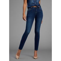 Skinny-fit-Jeans Arizona "Ultra-Stretch", Damen, Gr. 17, K + L Gr, blau (dunkelblau us), Denim/Jeans, Obermaterial: 74% Baumwolle, 24% Polyester, 2% Elasthan, Basic, extraeng lang, Jeans, extra-enger Beinverlauf, normale Leibhöhe, mit Eingrifftaschen