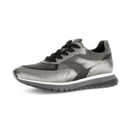 Keilsneaker Gabor "TURIN", Damen, Gr. 38, silber (grau, silberfarben), Glattleder, Veloursleder, metallic, Schuhe, Plateau, Schn&uuml;rschuh, Komfortschuh in H-Weite (=sehr weit)