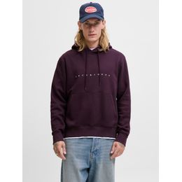 Jack & Jones Kapuzensweatshirt JACK & JONES "JJESTAR mit 3D-Print und Kapuze für vielseitige Anlässe", Herren, Gr. S, plum perfect, angeraute Sweatware, Obermaterial: 70% Baumwolle, 30% Polyester, bedruckt, relaxed fit taillenbedeckt, Rundhals, Rippbündchen, Sweatshirts, mit 3d-Print