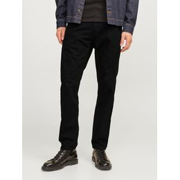 Jack & Jones Tapered-fit-Jeans JACK & JONES "JJIMIKE JJORIGINAL CJ SN", Damen, Gr. 28, Länge 32, schwarz (schwarz denim), Denim/Jeans, Obermaterial: 99% Baumwolle, 1% Elasthan, Abriebeffekte, clean, bequem, Jeans, mit Five-Pocket-Design