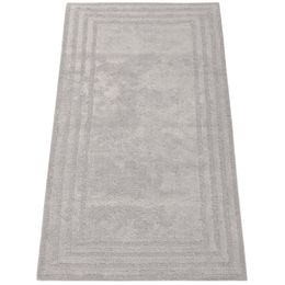 Badematte my home "Inga, Rahmen, Badvorleger, Badezimmer Teppich" Gr. 1, grau (hellgrau), H:18mm, Baumwolle, Badematten, 100% Baumwolle, Hoch-Tief-Effekt, weich, trocknergeeignet