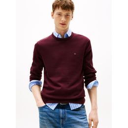 Rundhalspullover Tommy Hilfiger "ESSENTIAL COTTON CREW NECK", Herren, Gr. M, rot (deep burgundy), Strick, Obermaterial: 100% Baumwolle, regular fit, Rundhals, Rippbündchen, Pullover, 100% Baumwolle Crewneck Regular Fit Premium Mode, Topseller