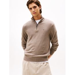 Troyer Tommy Hilfiger "PIMA ORG CTN CASHMERE ZIP MOCK", Herren, Gr. L, coastal taupe heather, Obermaterial: 95% Baumwolle, 5% Kaschmir, Rippstrickb&uuml;ndchen, Pullover Troyer