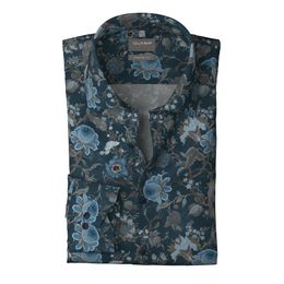 Langarmhemd OLYMP "Luxor", Herren, Gr. 44, N-Gr, blau (marine), Web, Obermaterial: 100% Baumwolle, comfort fit, 2-Knopf-Manschette, Hemden, comfort fit, Businesshemd, New-Kentkragen, gemustert