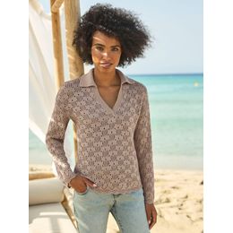 Heine Damen Strickpullover "Pullover", beige, Gr. 42, unifarben, 50% Baumwolle, 50% Polyacryl, Pullover
