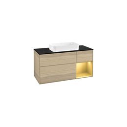 Villeroy & Boch V&B Waschtischunterschrank Wandbeleuchtung Finion 120x60 cm, Reg re Gold matt, Oak Veneer ; Villeroy & Boch (G712HFPC)