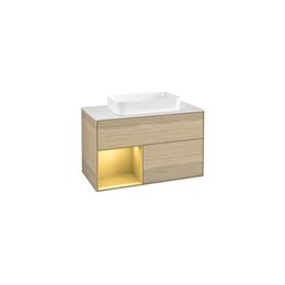 Villeroy & Boch V&B Waschtischunterschrank Wandbeleuchtung Finion 100x60,3 cm, Reg li gol matt, Oak Veneer ; Villeroy & Boch (G651HFPC)