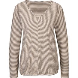 CREATION L PREMIUM Damen V-Shirt mit V-f&ouml;rmigen Streifen braun-ecru-geringelt Gr&ouml;&szlig;e 36