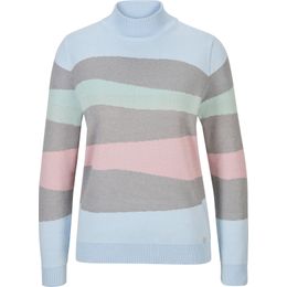 CREATION L PREMIUM Damen Stehkragenpullover mit Jacquard-Muster, mehrfarbig grau-bleu-gemustert Gr&ouml;&szlig;e 36