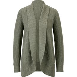 CREATION L PREMIUM Damen Strickjacke im Schurwoll-Kaschmir-Mix khaki-meliert Gr&ouml;&szlig;e 36/38